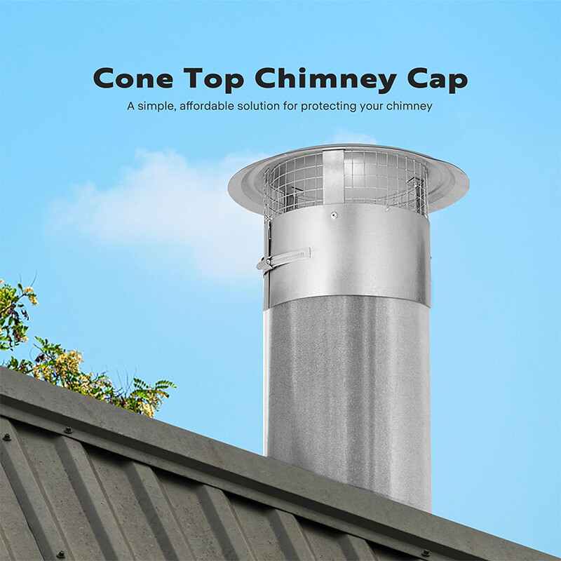 8" Cone Top Chimney Cap w/ Screen, Adjustable Round Roof Rain Chimney ...