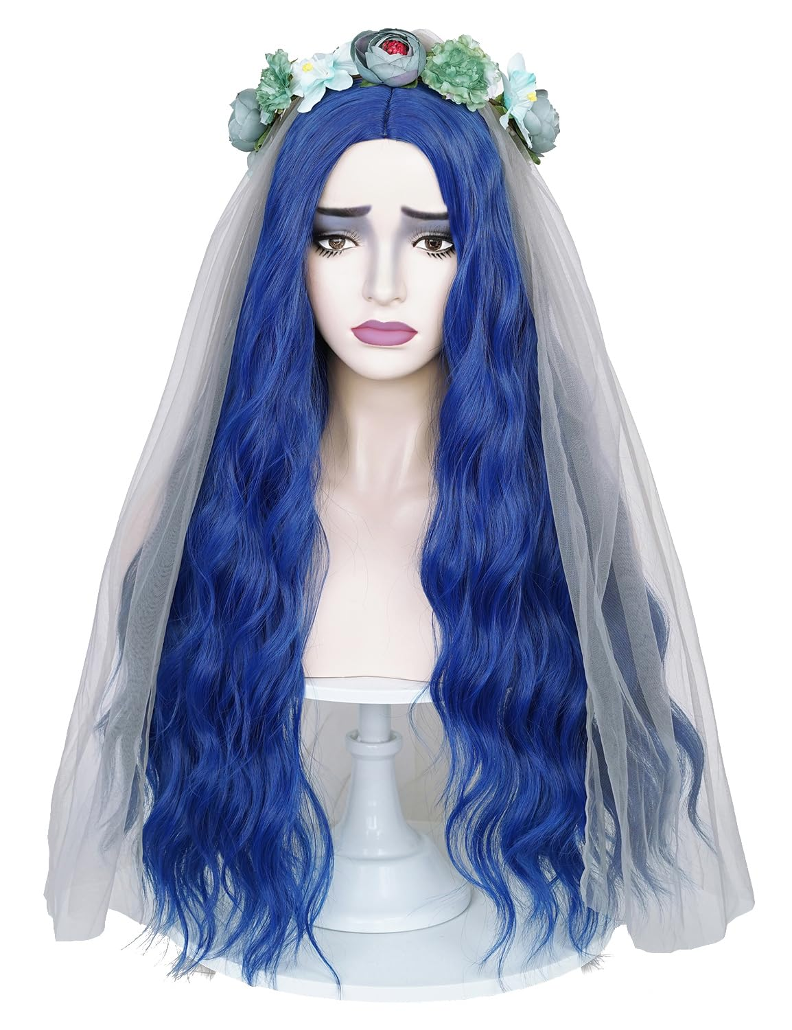 Corpse Cosplay Bride Wig with Veil & Flower Crown & Wig Cap for Women ...