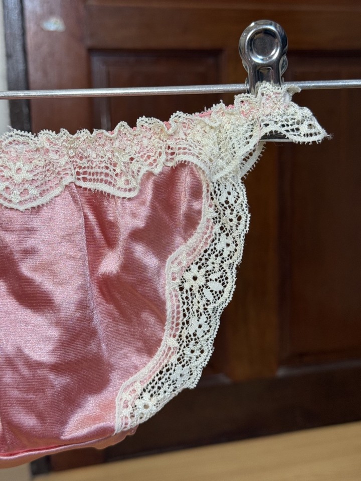 Vintage Shiny Pink Silky Nylon String Panty White Lace Hi Leg Bikini Brief Sz.6M | eBay