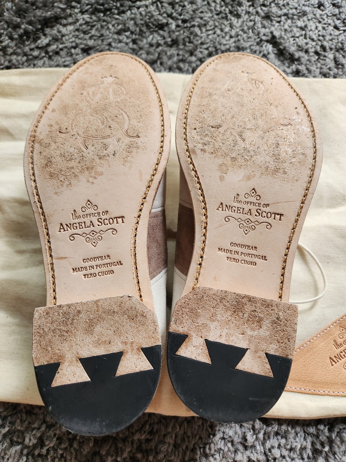 The Office of Angela Scott Mr. Smith Stitched Suede in Neutral, EUC, 36 ...