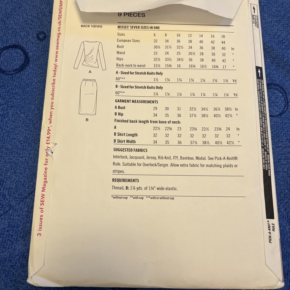 New Look Sewing Pattern Skirt & Top Long Sleeved Pencil Size 6-18 UNCUT ...
