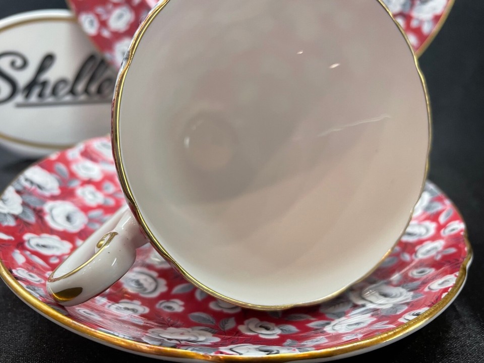 SHELLEY RED TAPESTRY ROSE CHINTZ * RIPON FOOTED CUP, SAUCER & PLATE ...