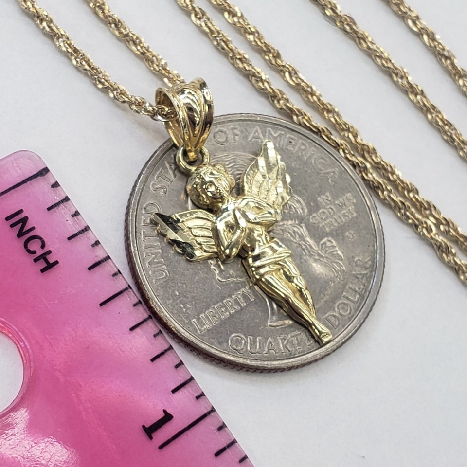 Real 10k gold angel pendant rope chain charm set necklace | eBay