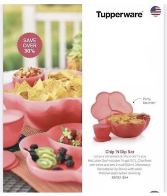 Tupperware CHIP 'N DIP Serving Bowl Set Guava Large 1.5 Gallon w/2 Dip ...