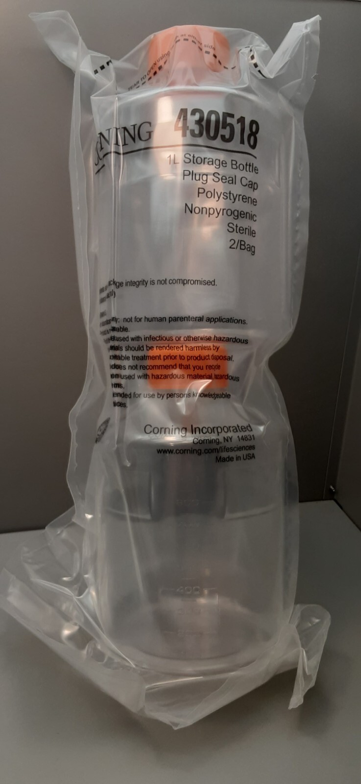 Corning 1LPolystyrene Storage Bottle Plug Seal Cap (2 bags=4bottles ...