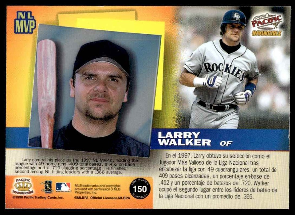 1998 Pacific Invincible Gold Larry Walker Colorado Rockies #150 | eBay