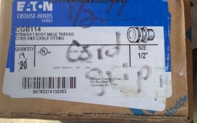 19 pcs, Crouse Hinds CGB114, 1/2” Cord Connector, .125 - .250 Cord ...