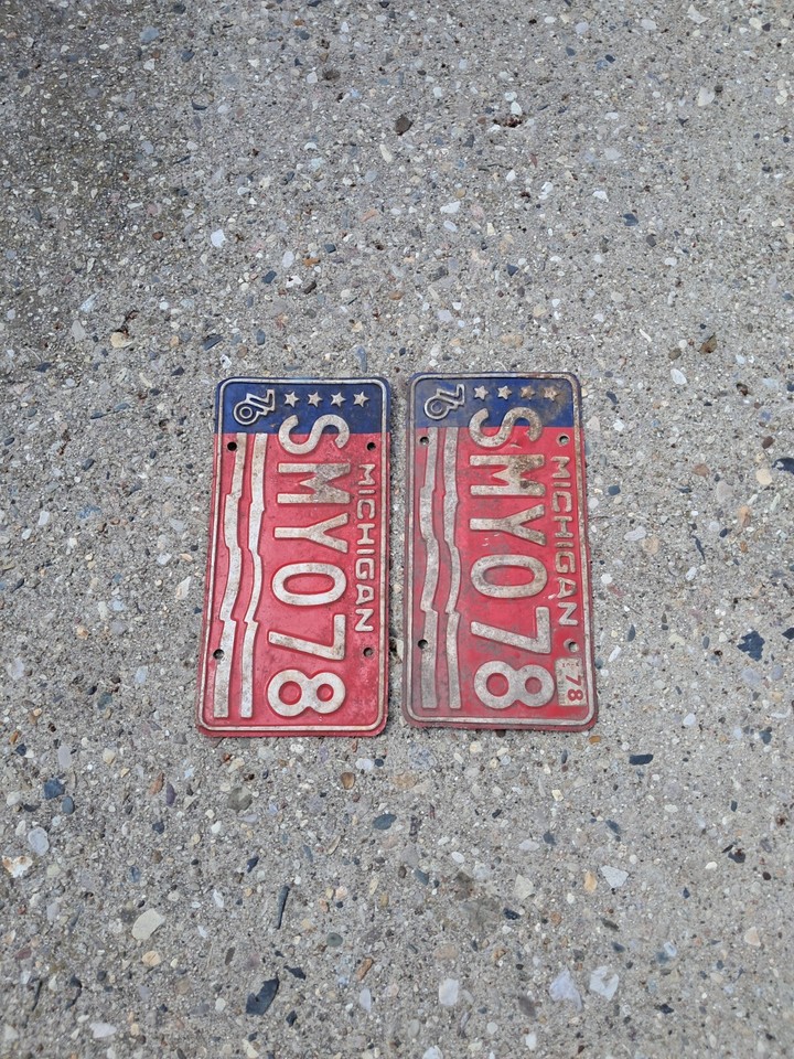 1976 Michigan License Plate Pair Bicentennial Fair Shape 78 Tabs, Both ...