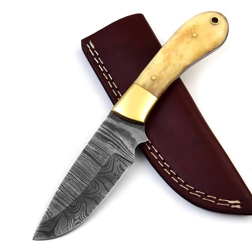 Handmade 8.4 inch Knife Damascus Steel Skinning Knife With Leather ...