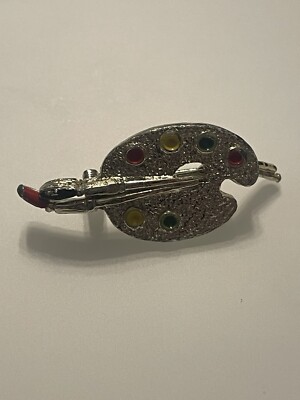 Vtg Gerry's Artist Palette Paint Brush Brooch Pin Enamel Silver Tone ...