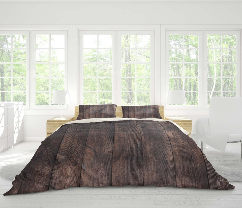 3D Wood Grain Rectangle Brown Quilt Cover Set Duvet Cover Bedding ...