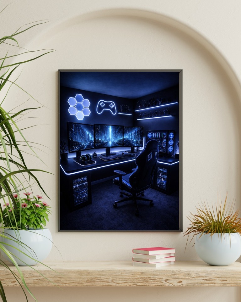 Dark Moody RGB Gaming Room Wall Art Poster | Cyber Gamer Setup ...