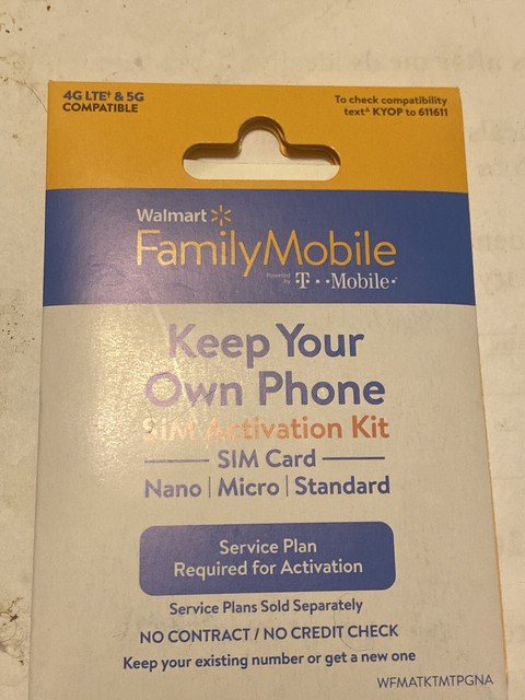 1 Walmart Family Mobile SIM Card Starter Kit (by T-mobile) No Contract ...