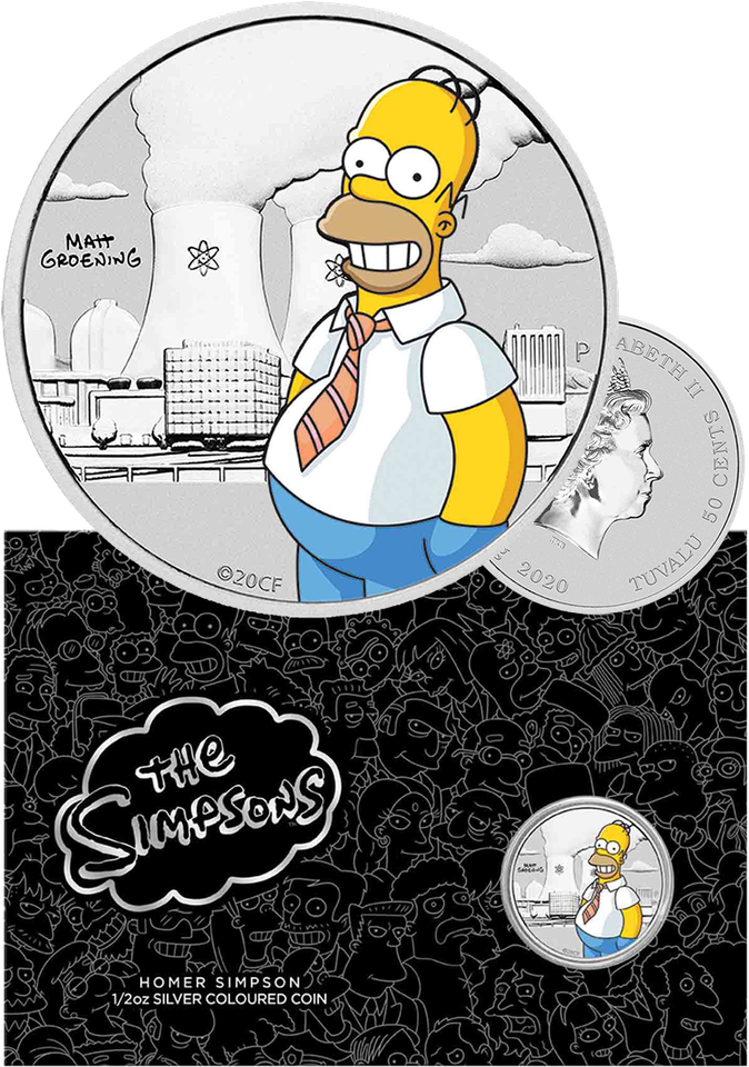 2020 Perth Mint The Simpsons Homer Simpson 1/2 oz Silver Colored Coin ...