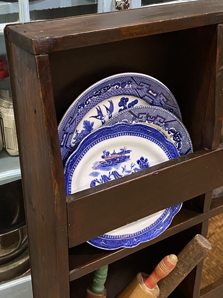 Antique Farmhouse Primitive Wood Wall Table Top Plate Kitchen Display ...