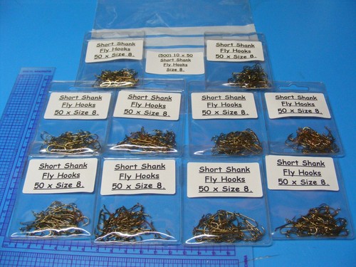 10 Packs of 50 (500 in Total) Size 8 FORGED Short Shank Fly Hooks for ...