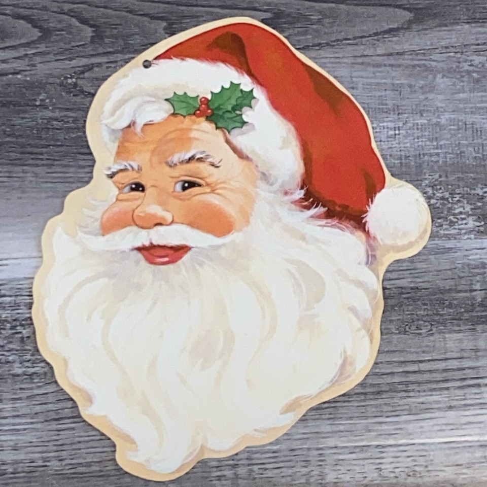 Vintage Santa Face Die Cut 12.5”Cardboard Cut Out Wall Window Hang ...
