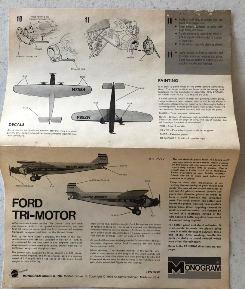 Monogram - Ford Tri-Motor Plastic Scale Model Airplane Kit, 7592 ...
