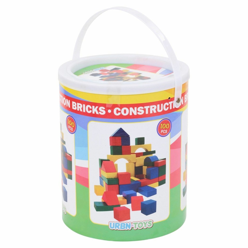 100 Pieces Classic Wooden Construction Building Blocks Bricks Kids Toy ...