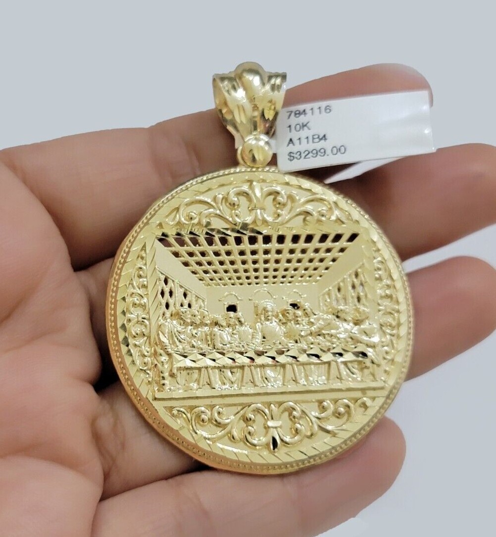 Real 10k Yellow Gold Pendant Last Supper Charm For Mens Genuine 10kt ...