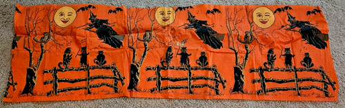 Vintage HALLOWEEN Crepe Paper FLYING WITCH MOON CAT 60" Party Decor ...
