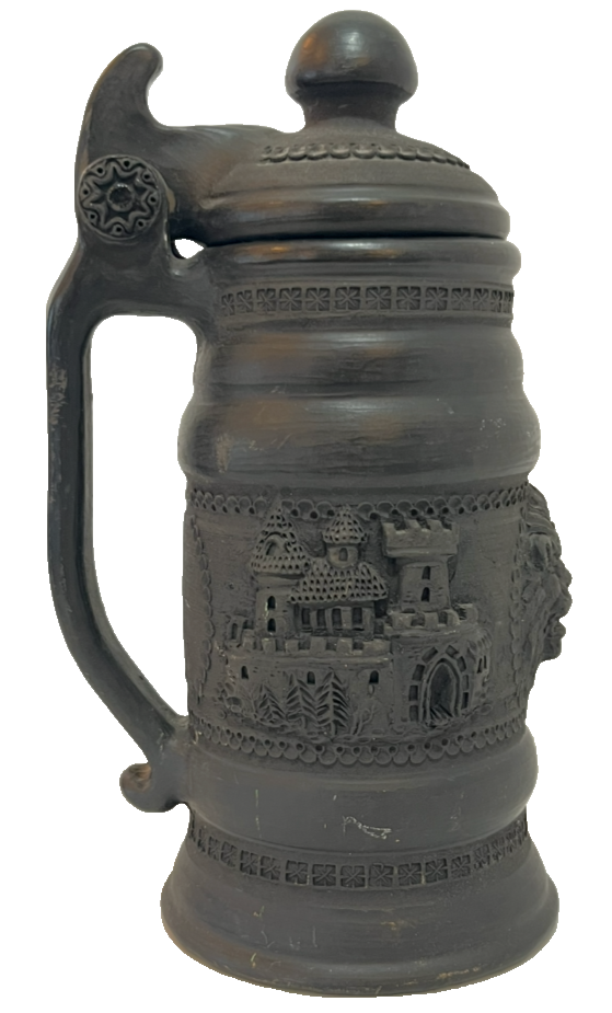 Large Vintage Castle & Lion Black Beer Stein Mug Tankard With Lid ...
