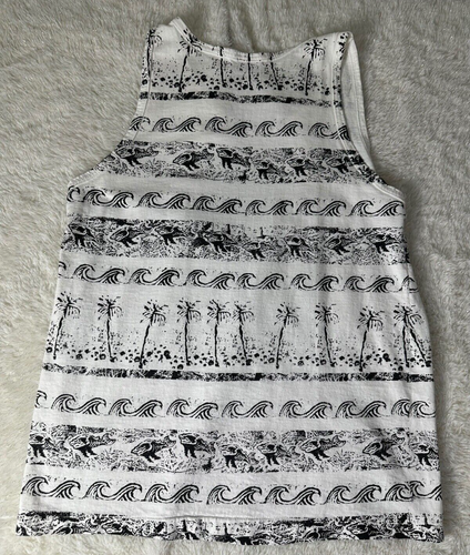 Vintage Anvil Hawaii Wave Fish Surf Y2K White Black Tank Top Adult Size ...