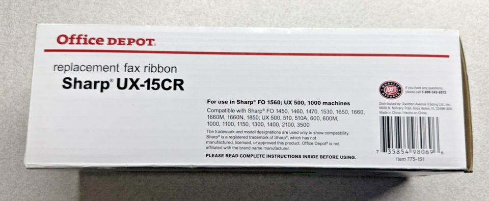 Office Depot Replacement Fax Ribbon Sharp UX-15CR - NEW in box - 980696 ...