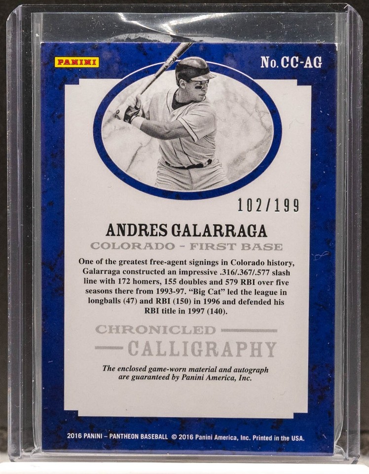 Andres Galarraga 2016 Pantheon Chronicled Calligraphy Jersey Auto #102/ ...