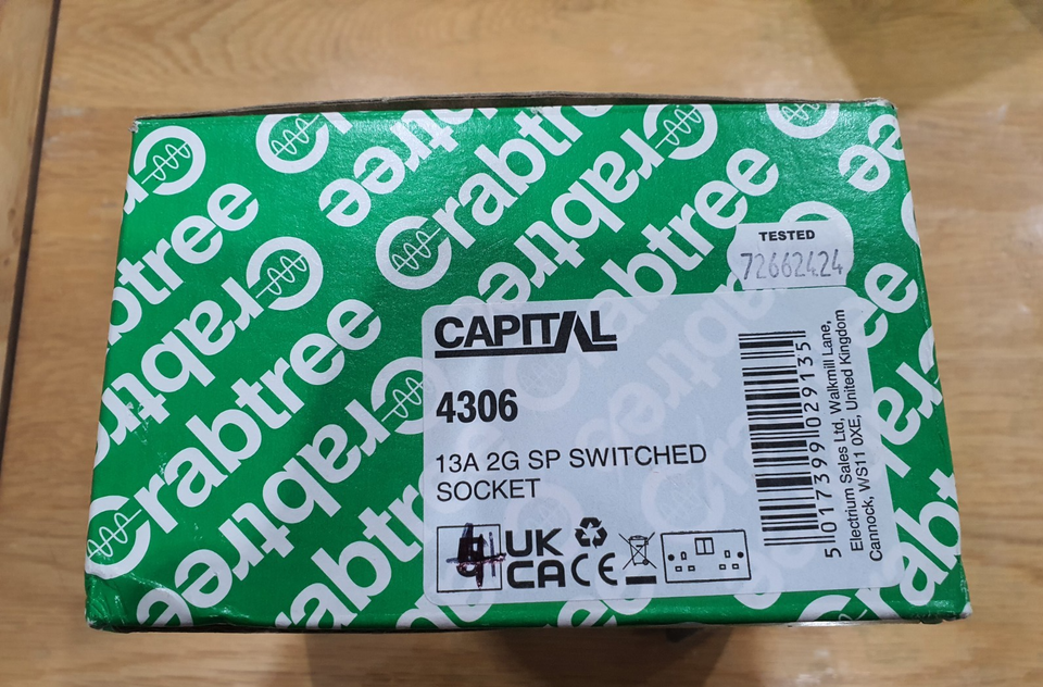 13A 2 Gang Single Pole Switched Socket White- Crabtree Capital 4306 x4 ...