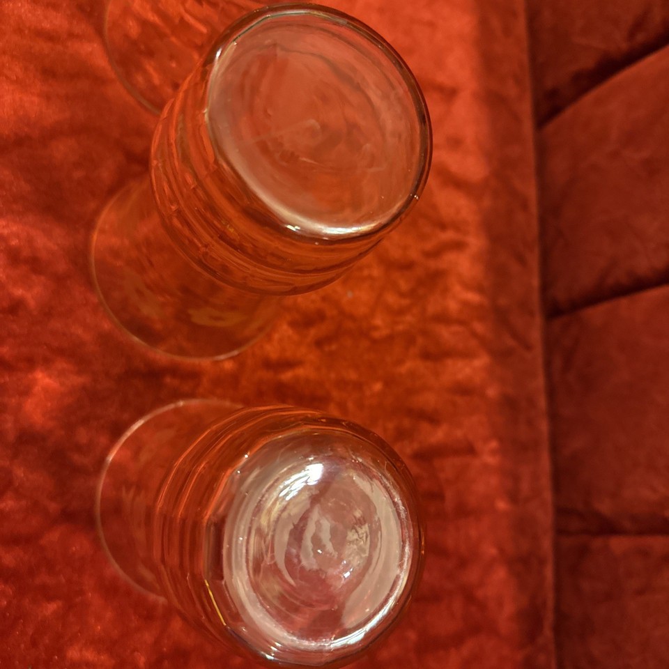 VTG Etched Pink Cordial Glasses Set of 3 Depression Glass Fluted Ribbed ...