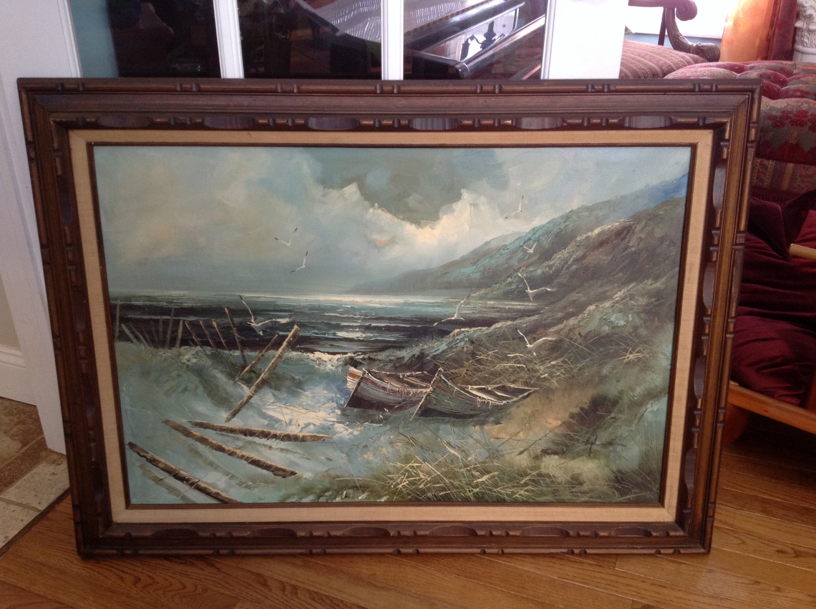 Vintage estate oil painting by artist Engel Seascapeboat gorgeous ...