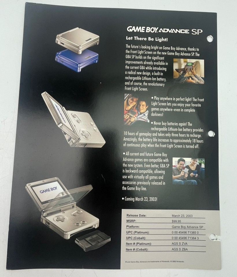 2004 Nintendo Gameboy Advance SP 3-Hole Promo Press Ad Wall Art Poster ...