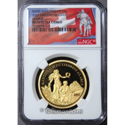 Switzerland 2017 Shooting Thaler 500 Swiss Francs Glarus Gold NGC PF70 ...