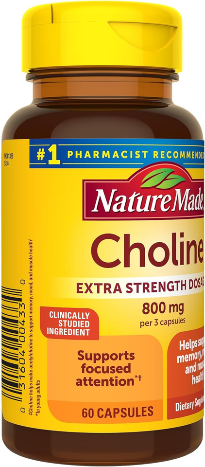 Nature Made Choline Extra Strength 800mg, Brain Health, Mood, Muscle ...