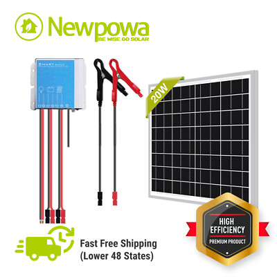 Newpowa Solar Panel Waterproof Kit 20-30W 12/24V Battery Maintainer RV ...