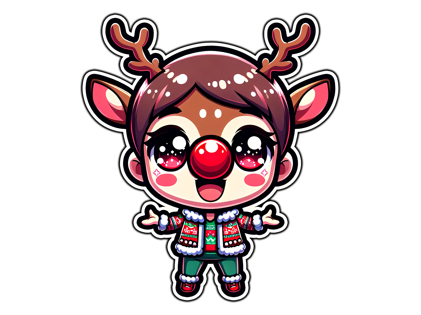 Rudolph Chibi Christmas Holiday Sticker Waterproof Vinyl Decal Die-Cut ...