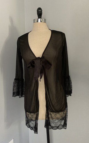 Vintage 80s Black Lace Negligee Lingerie Ribbon Bow Bell Sleeves Goth ...