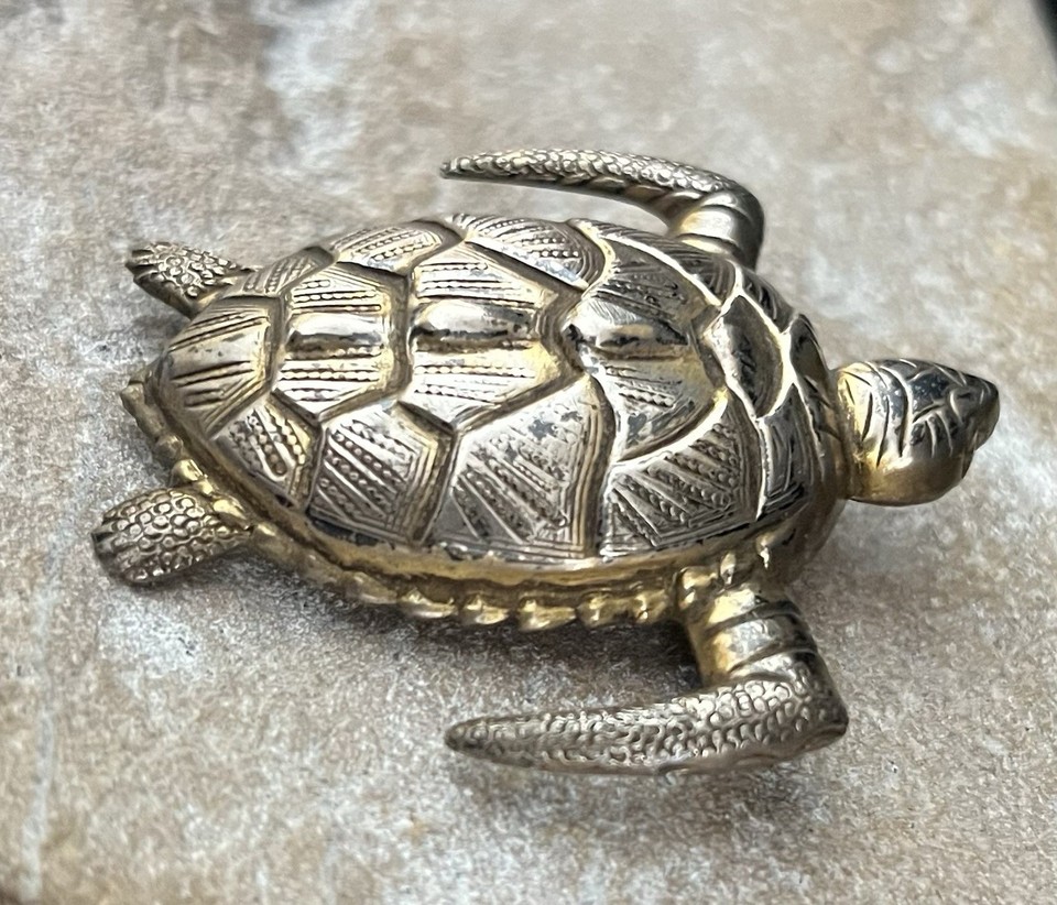 Vintage Loggerhead Sea Turtle Pin Brooch Hollow 1950’s Silver Plate 1 7 ...