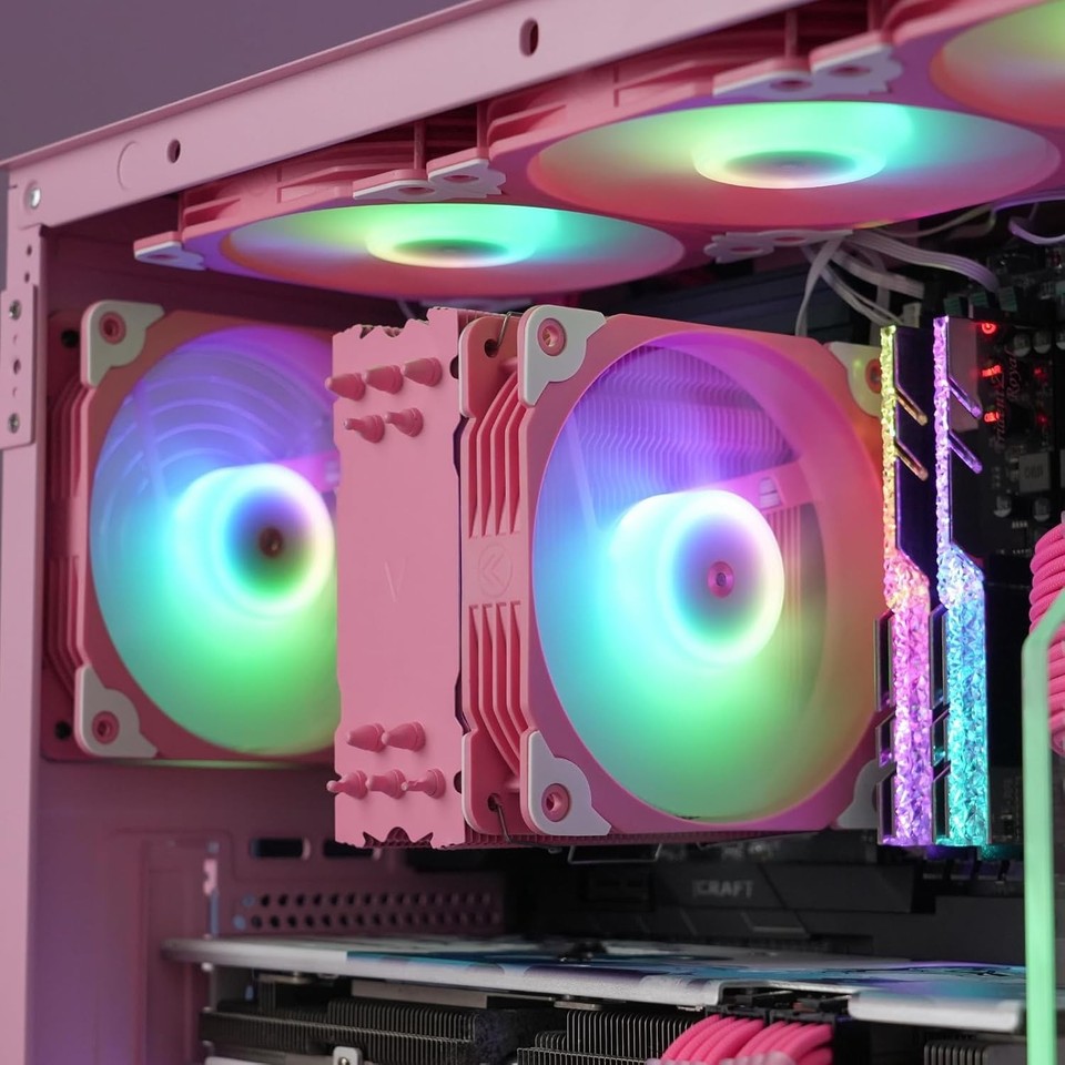 Pink CPU Air Cooler with 5 Heat Pipes, RGB & PWM - 150W TDP Processor ...
