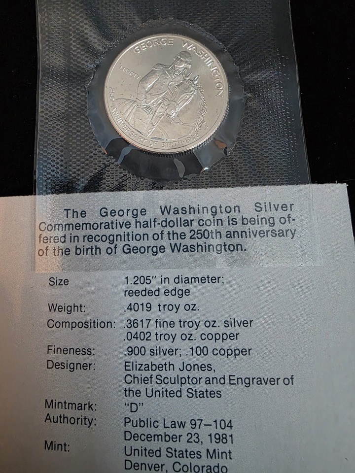 !SILVER! 1982 GEORGE WASHINGTON U.S COMMEMORATIVE HALF DOLLAR COIN ...