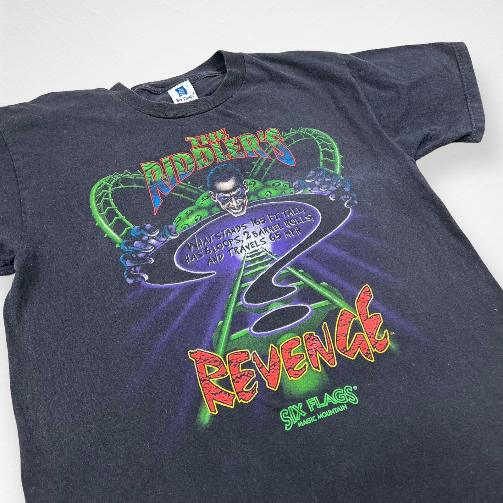 Vintage 1998 Riddler’s Revenge Black T Shirt Size L B… - Gem