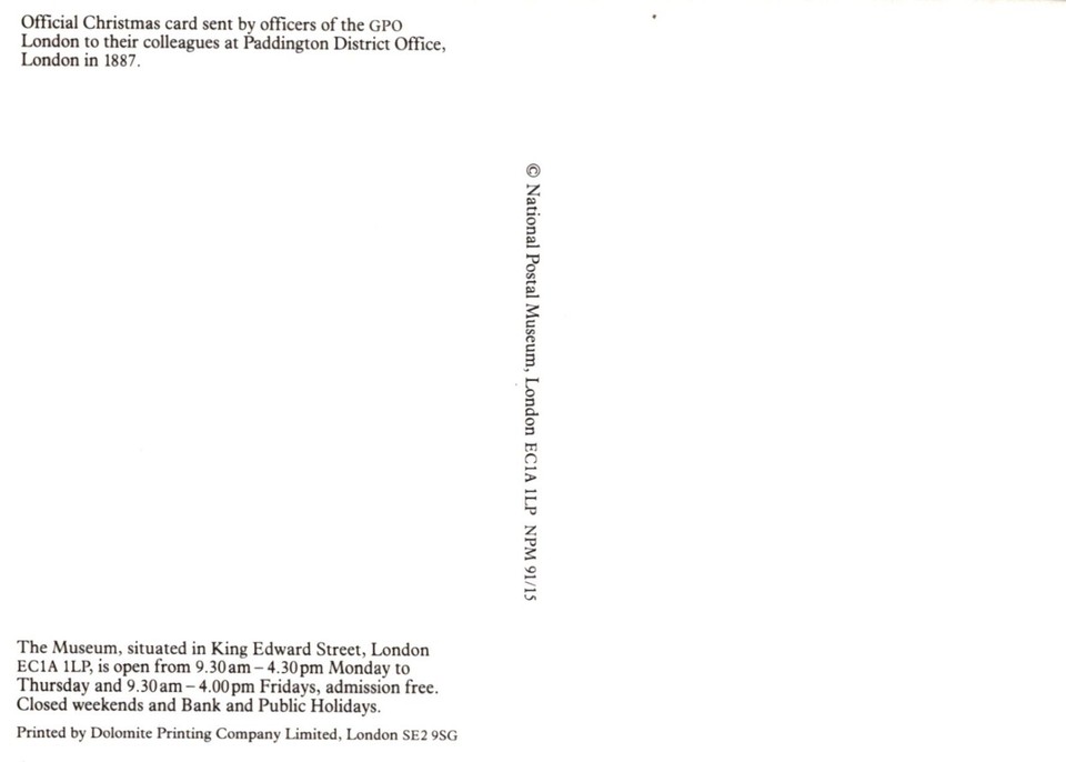 National Postal Museum Postcard-Christmas Card Sent By GPO (Repro ...
