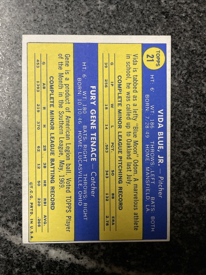 1970 Topps | Oakland Athletics Rookie Stars Vida Blue/Gene Tenace | #21 ...