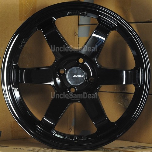 17x8 4x100 +35 OFFSET AVID.1 AV-06 GLOSS BLACK TE STYLE 6 SPOKES WHEELS ...