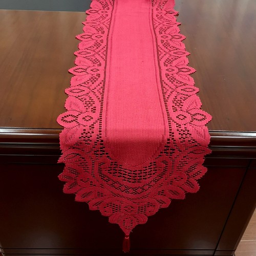 Red Vintage Lace Table Runner Dresser Scarf Mat Oval Doily Wedding ...