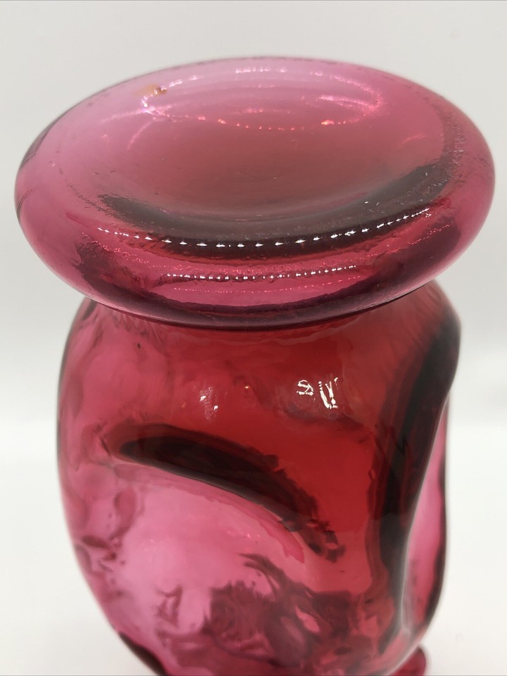 Fenton Cranberry Glass Vase Ruffled Edge Reverse Coin Dot Pinched Sides ...