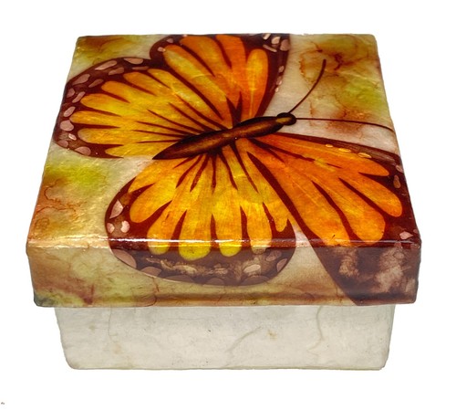 Butterfly Capiz Shell Windowpane Oyster Trinket Box Philippines 3” x 3 ...