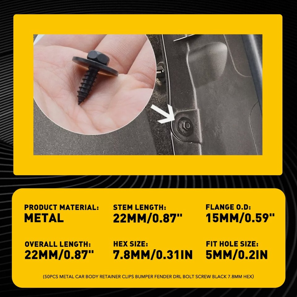 50Pcs Metal Car Body Retainer Clips Bumper DRL Fender Screw Bolt Black ...