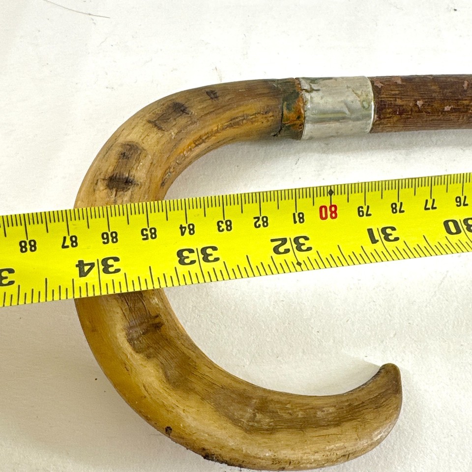 Vintage Sheppard Hook Antler Horn Handle Walking Stick Cane Engraved ...